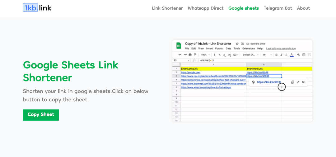 Link Shortener In Google Sheets With Analytics 1kb link