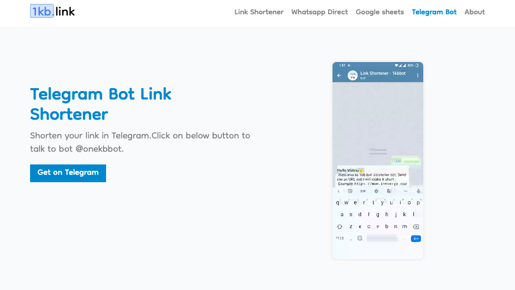 Link Shortener bot in Telegram with free Analytics - 1kb.link